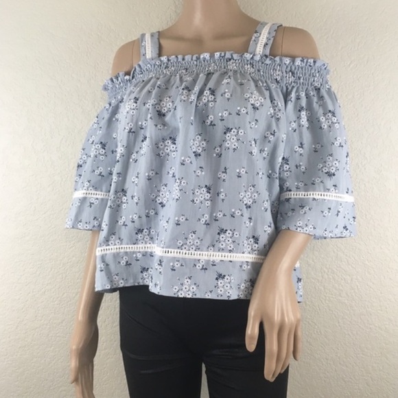 Love Notes | Tops | Love Notes Blue Ditsy Floral Off The Shoulder ...